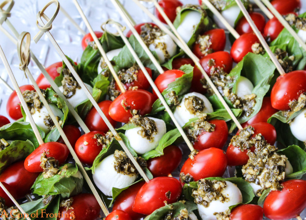 Caprese Kabobs with Pesto - A Cup Of Frosting
